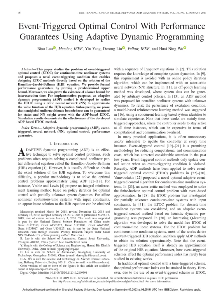 20-IEEE-NNLS-Event-Triggered Optimal Control With Performance ... 20-IEEE-NNLS-Event-Triggered Optimal Control With Performance ...