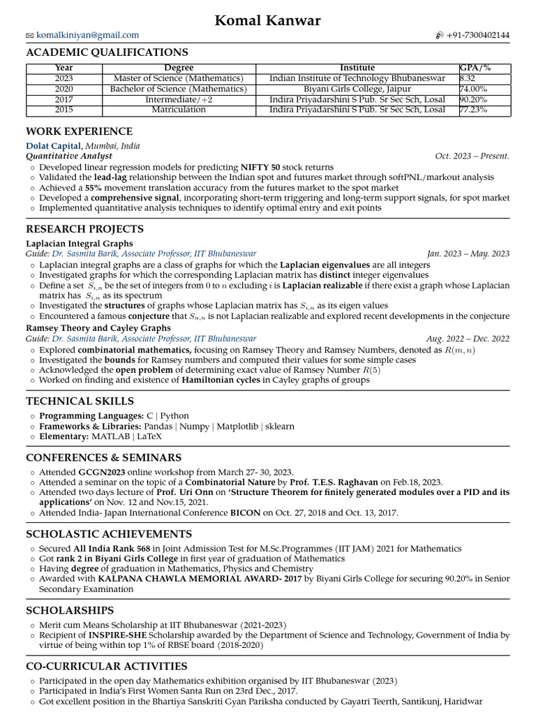Komal Resume | PDF | Eigenvalues And Eigenvectors | Matrix (Mathematics)