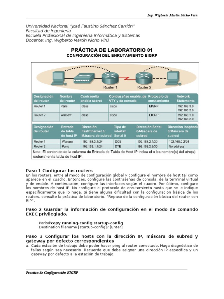 Practica Configuracion de EIGRP 1 | PDF | Enrutador (Computación) | Dirección IP