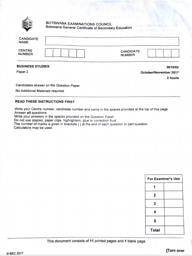 Bgcse Business Studies Paper 2 2017 | PDF