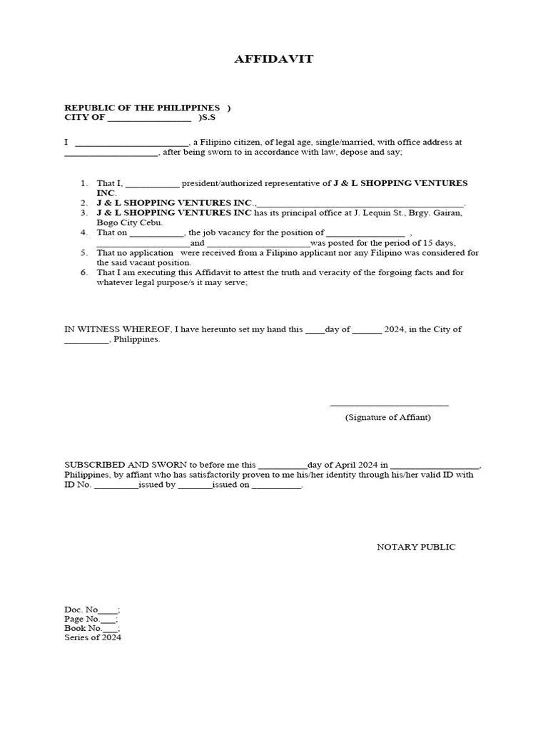 Dole Affidavit of No Fil - Applicant | PDF