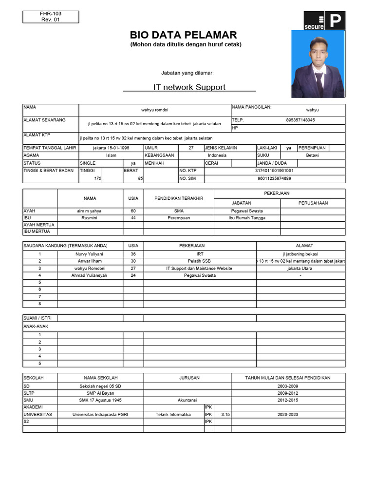 Form Biodata Pelamar | PDF