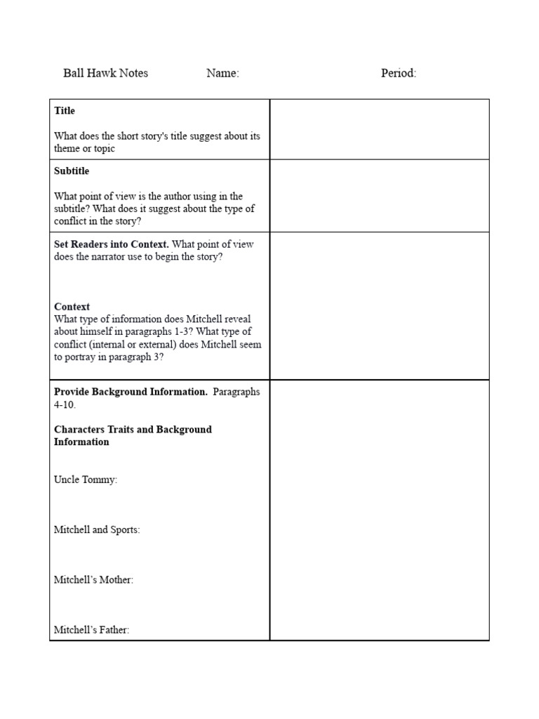 Ball Hawk-Students Worksheet | PDF | Narration