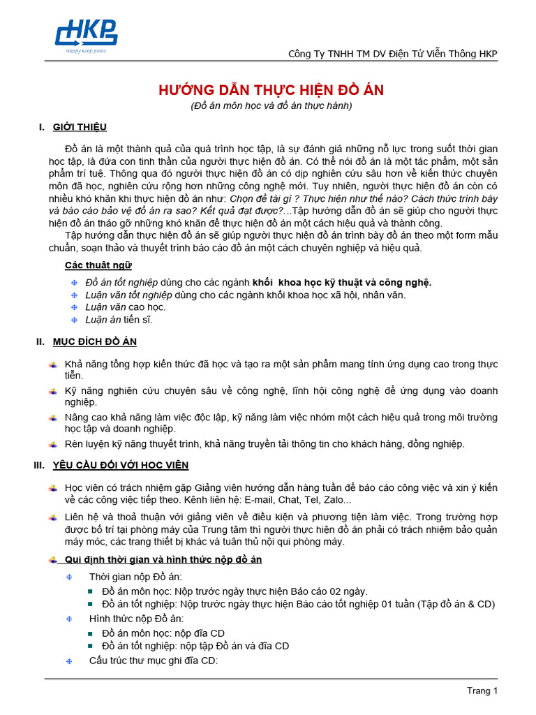 Huong Dan Thuc Hien Do An | PDF