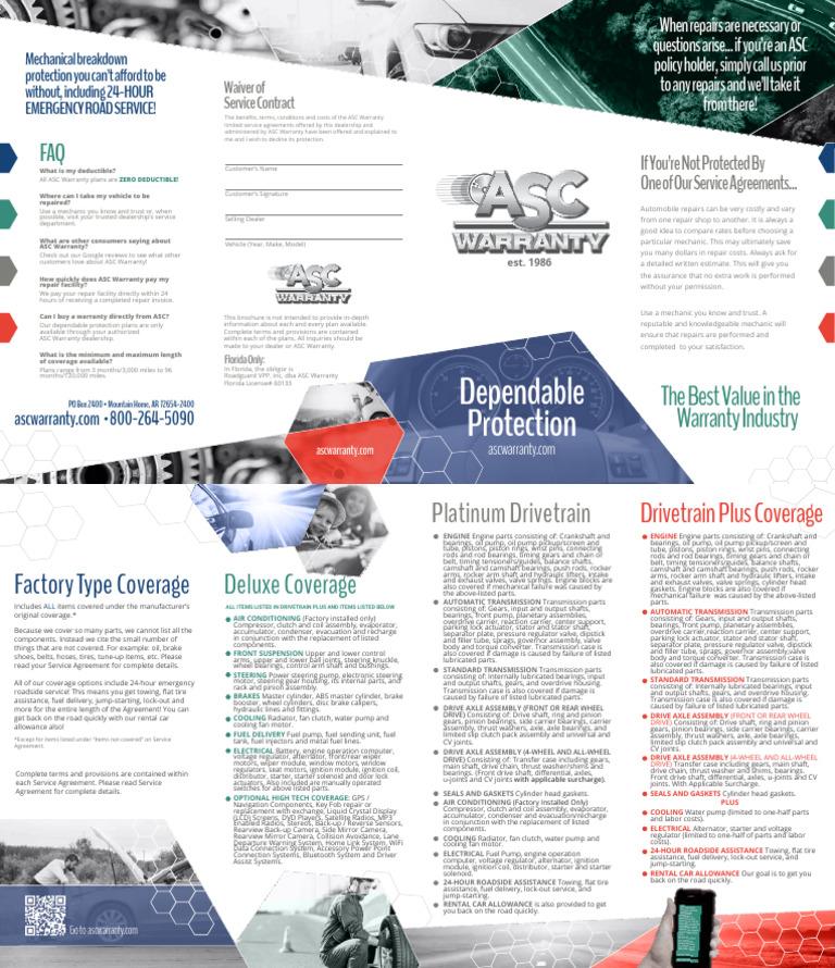 ASC Warranty Coverage Overview | PDF | Automatic Transmission | Axle