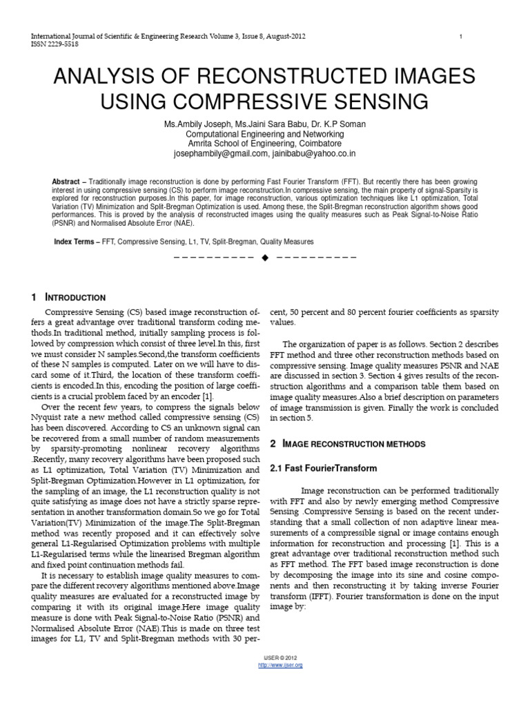 Analysis of Reconstructed Images Using Compressive Sensing | PDF | Fast Fourier Transform ...