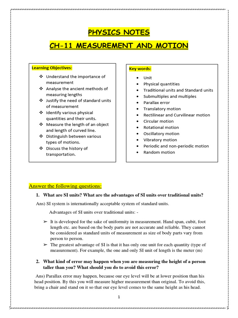 Ch-11 Measurement & Motion - Notes | PDF | Rotation | Length