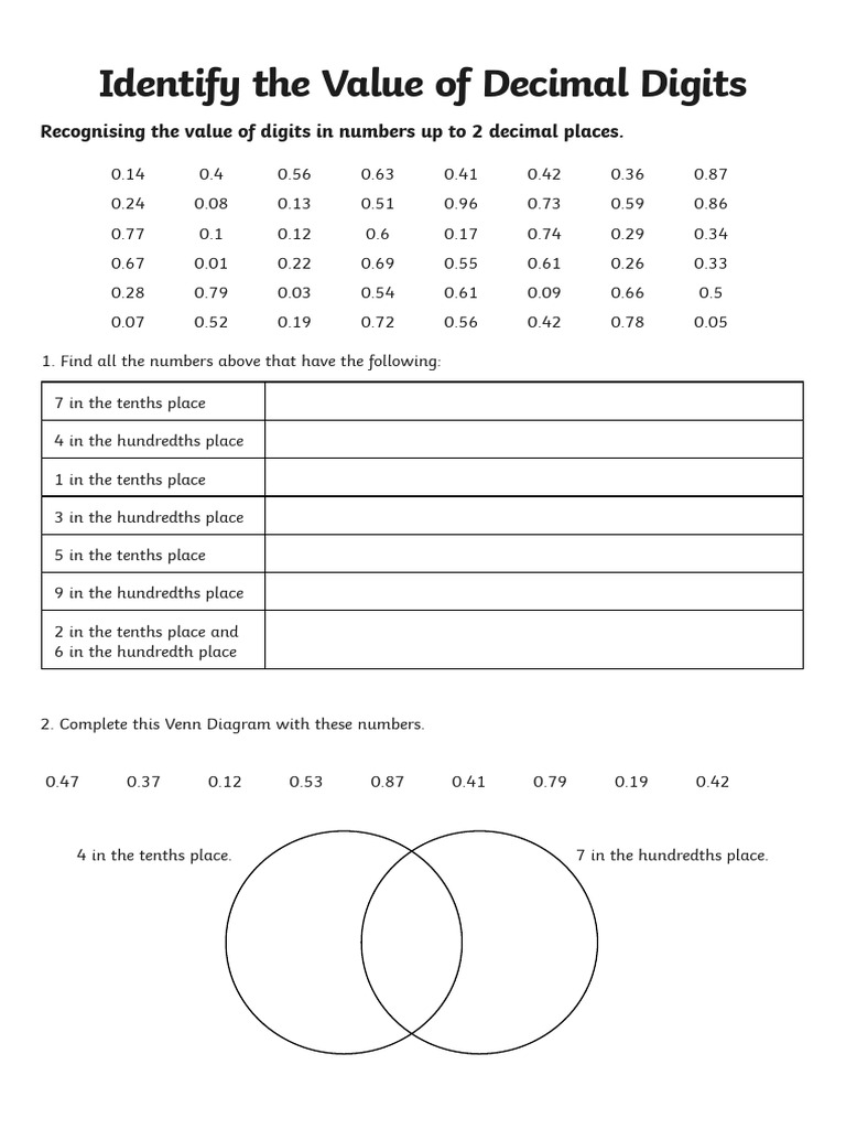 Identify The Value of Decimal Digits Activity Sheet | PDF | Significant ...