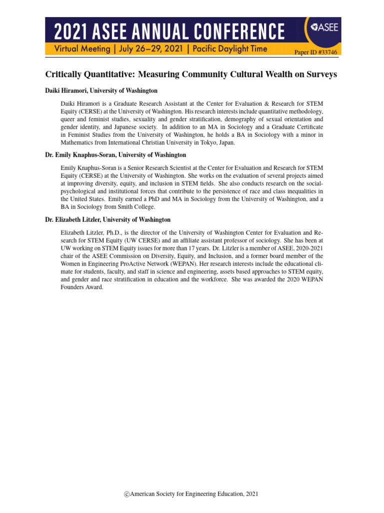 Critically Quantitative: Measuring Community Cultural Wealth On Surveys ...
