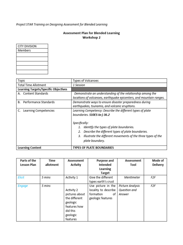 DOST Assessment Plan Template | PDF | Plate Tectonics | Volcano