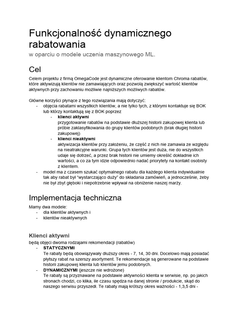Dynamiczne Rabaty - Dokumentacja Biznesowa | PDF