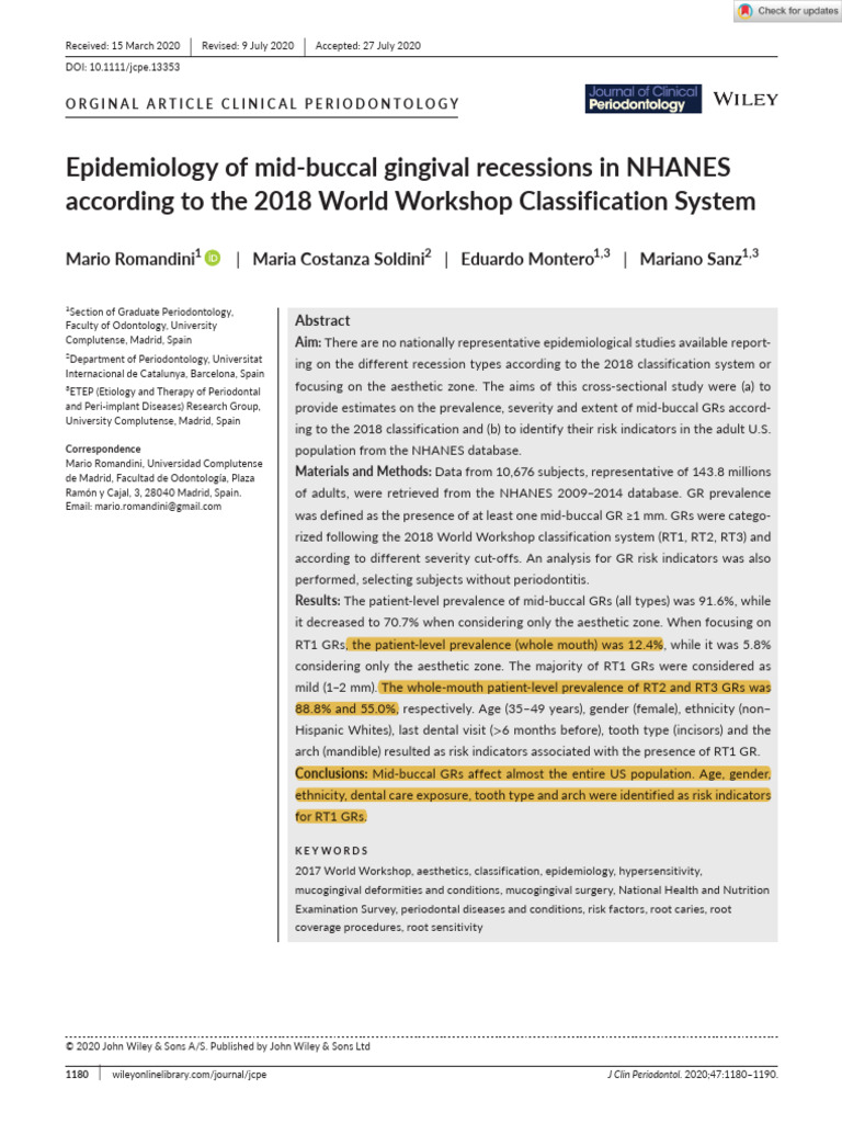 Mid-Buccal Gingival Recession Study | PDF | Periodontology | Human Tooth