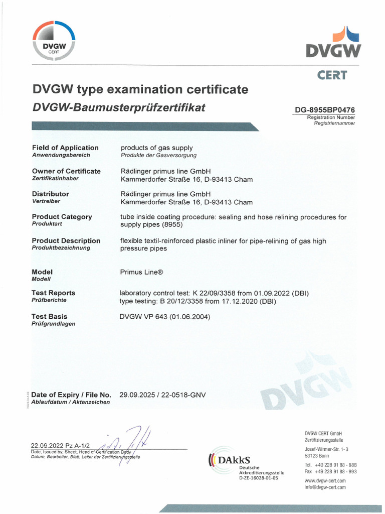 DVGW Certificate Primus Line® | PDF