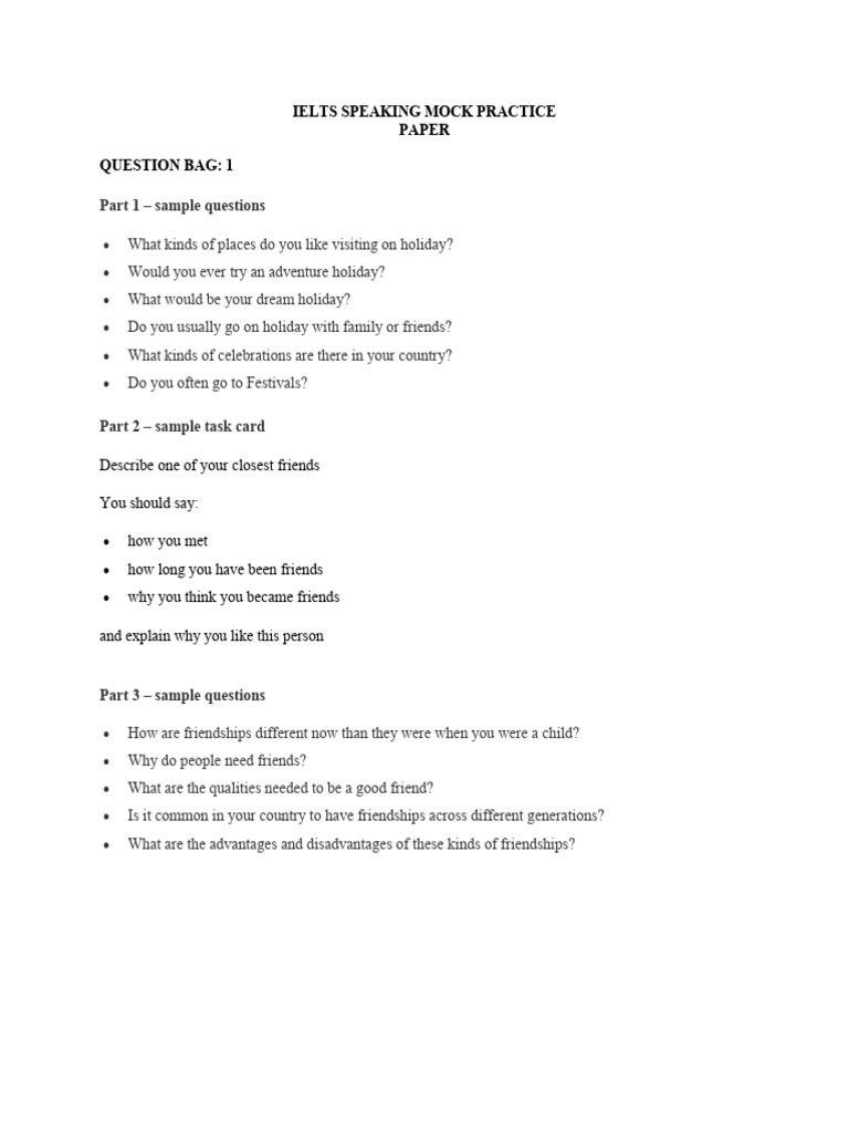 01 Speaking Mock Test | PDF