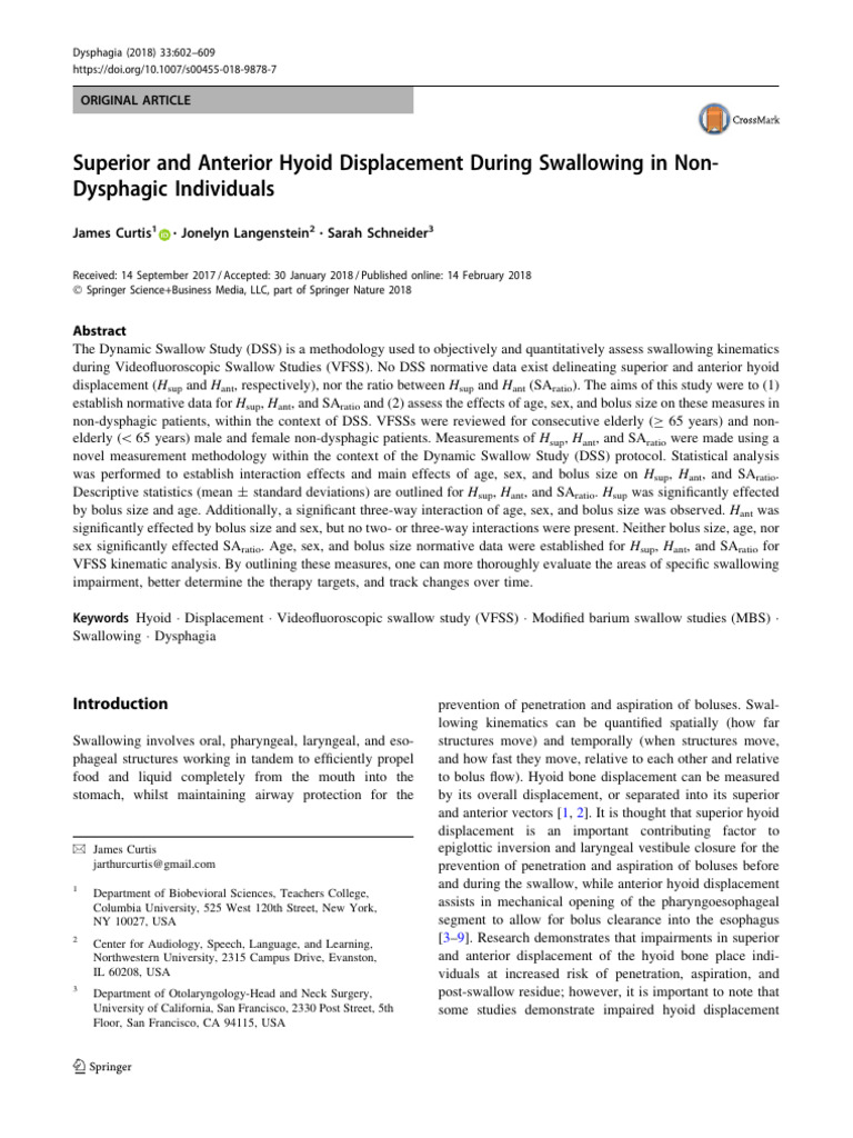 Curtis 2018 Hyoid Displacement Normal Swallowing | PDF