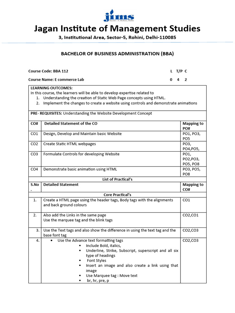 BBA E-Commerce Lab Guide | PDF | Html | Html Element