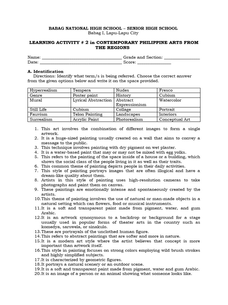 CPAR Learning Activity 2 | Download Free PDF | Paintings | Sculpture