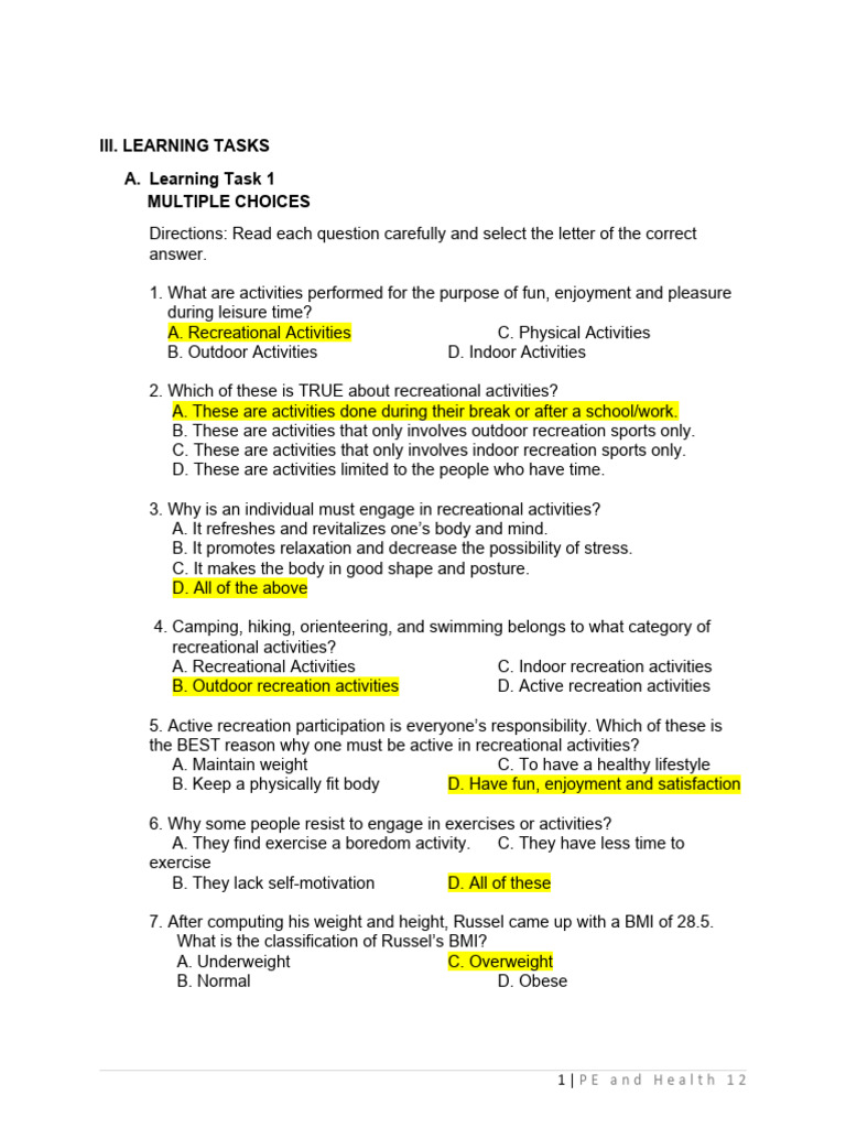 P.E Reviewer (Module 1) | PDF | Recreation | Body Mass Index