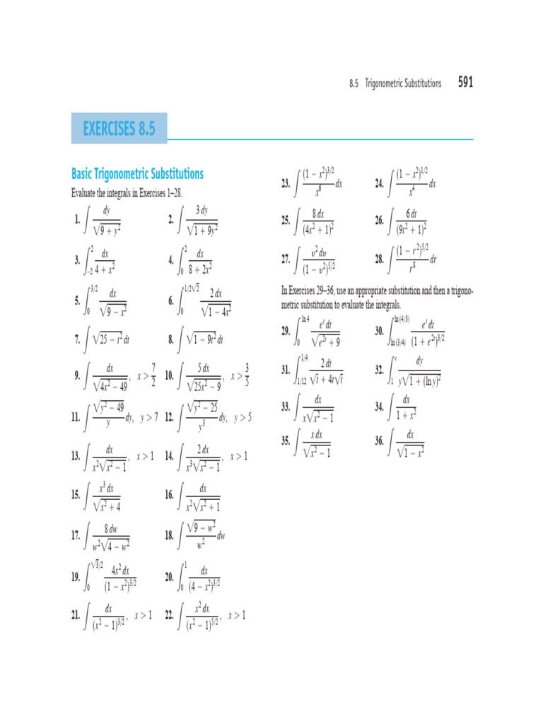 Trigonometric Substitution Exercises | PDF
