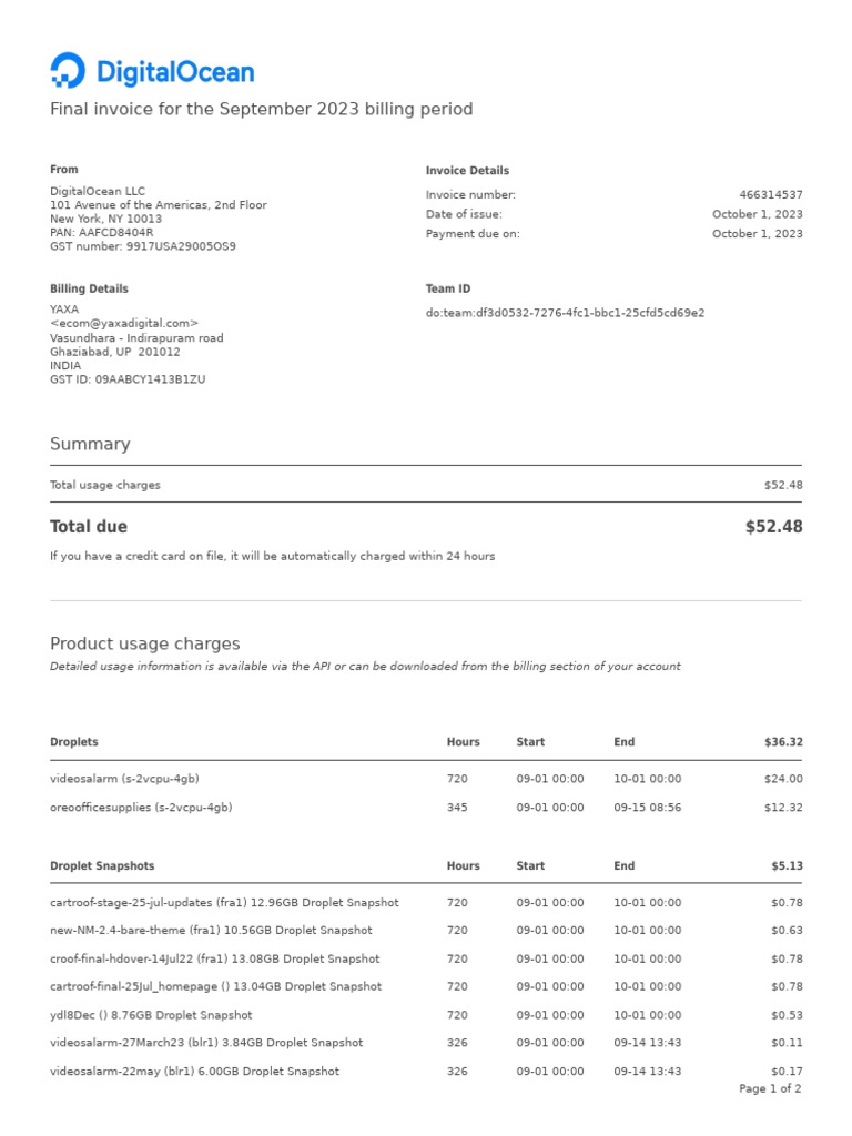 2-DigitalOcean Invoice 2023 Sep (7467235-466314537) | PDF | Backup ...