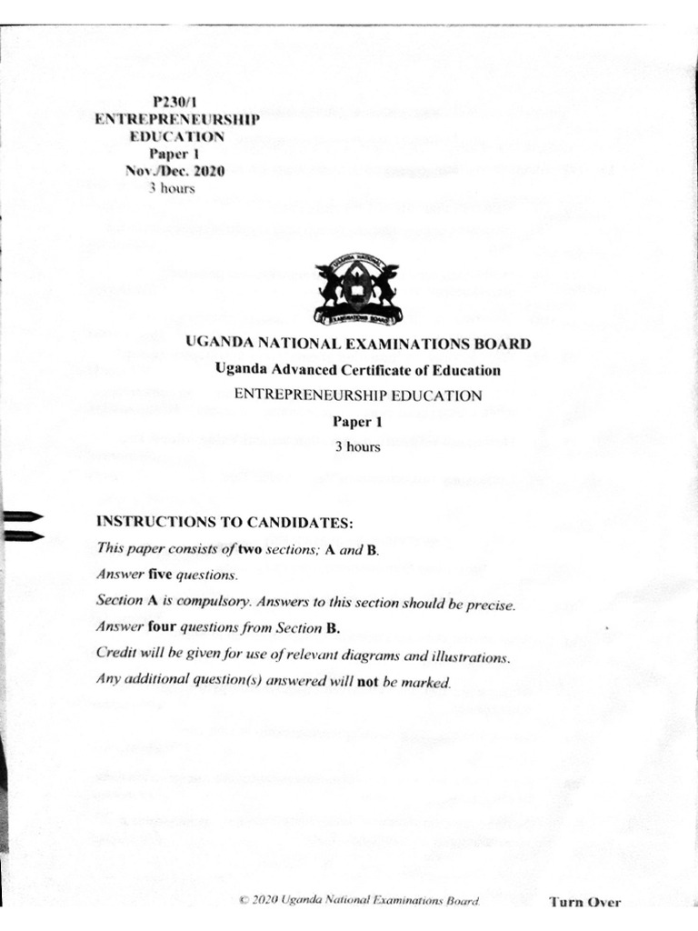 UNEB 2020 Ent 1 | PDF