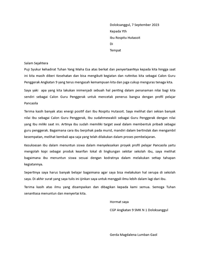 Surat Apresiasi Kepada Rekan CGP | PDF Surat Apresiasi Kepada Rekan CGP | PDF