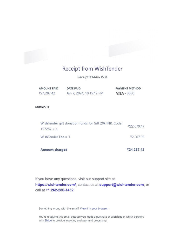 Your WishTender Receipt (#1444-3504) | PDF | Finance & Money Management