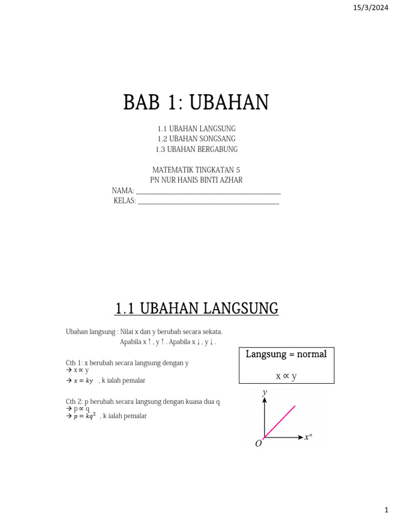 BAB 1 MATHS T5 Print Version | PDF