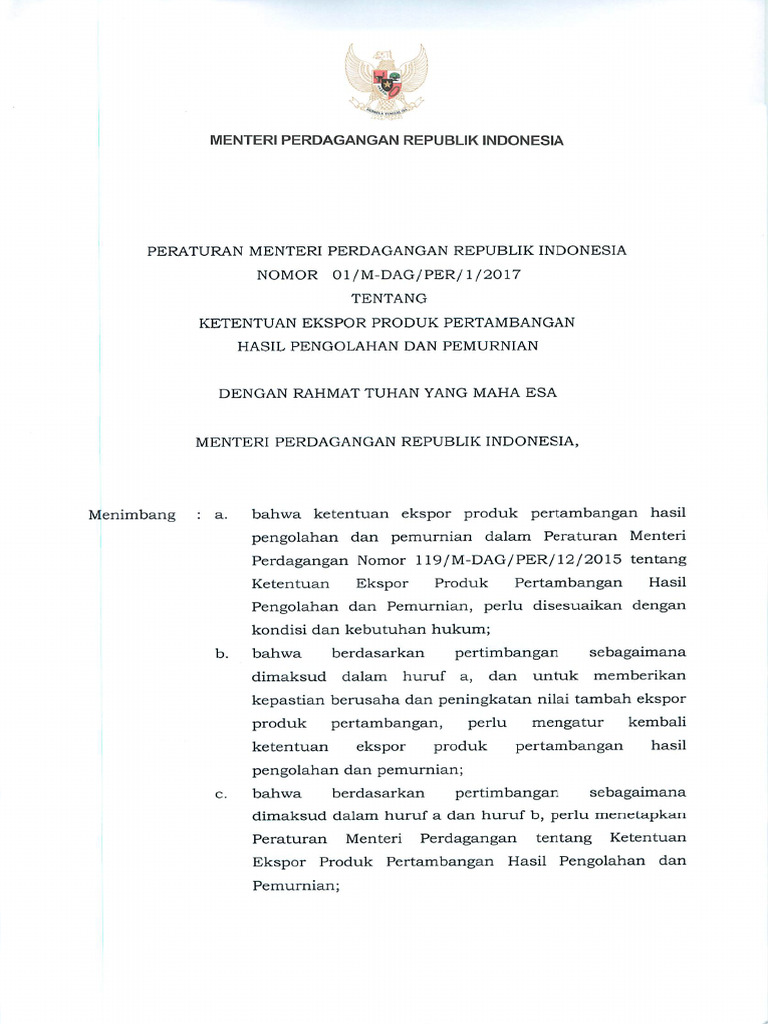 Permendag No. 1 Tahun 2017 | PDF