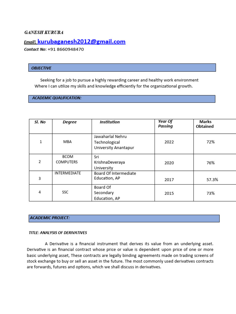 Ganesh Non-It Resume | PDF | Derivative (Finance) | Economies