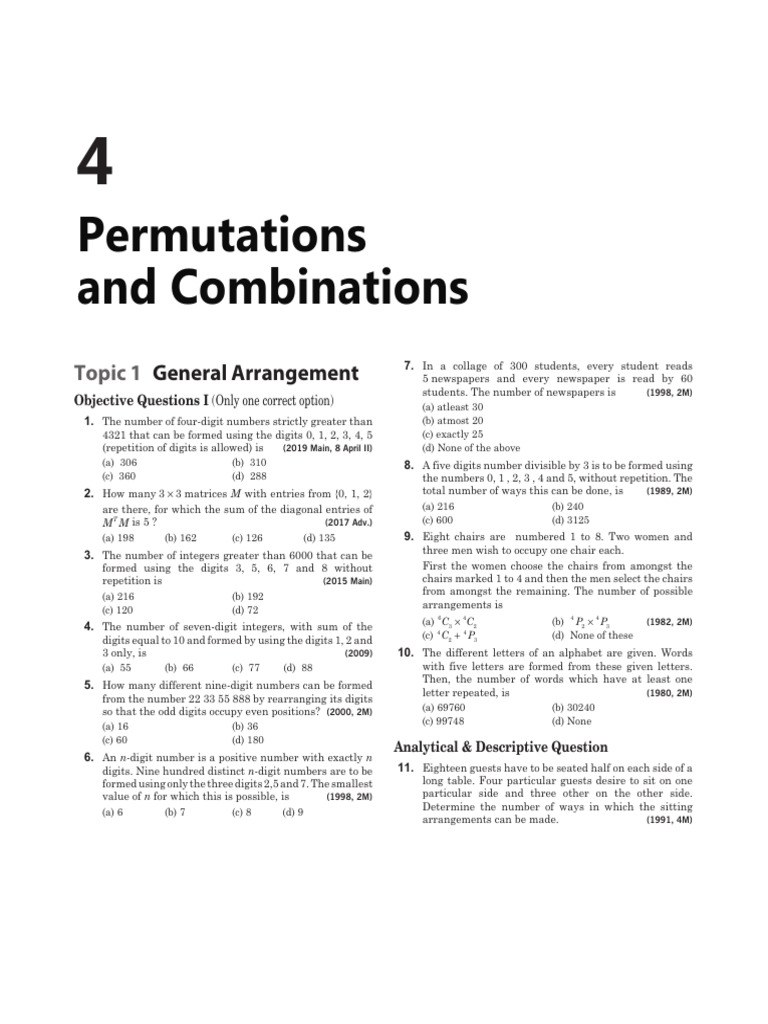 Permutations and Combinations Questions | PDF | Permutation | Numbers