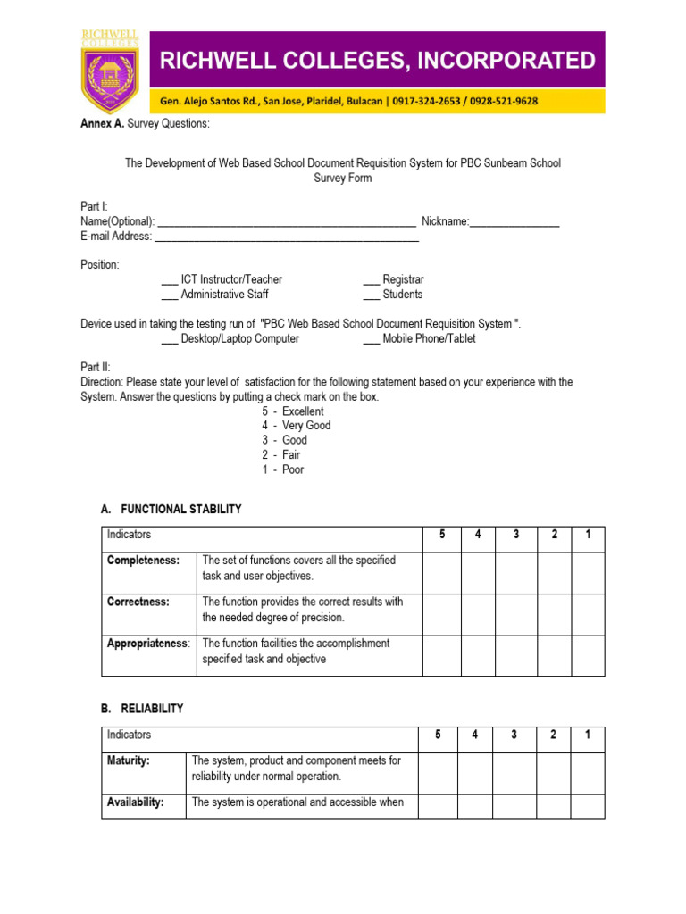 Annex A SURVEY | PDF | System | Reliability Engineering
