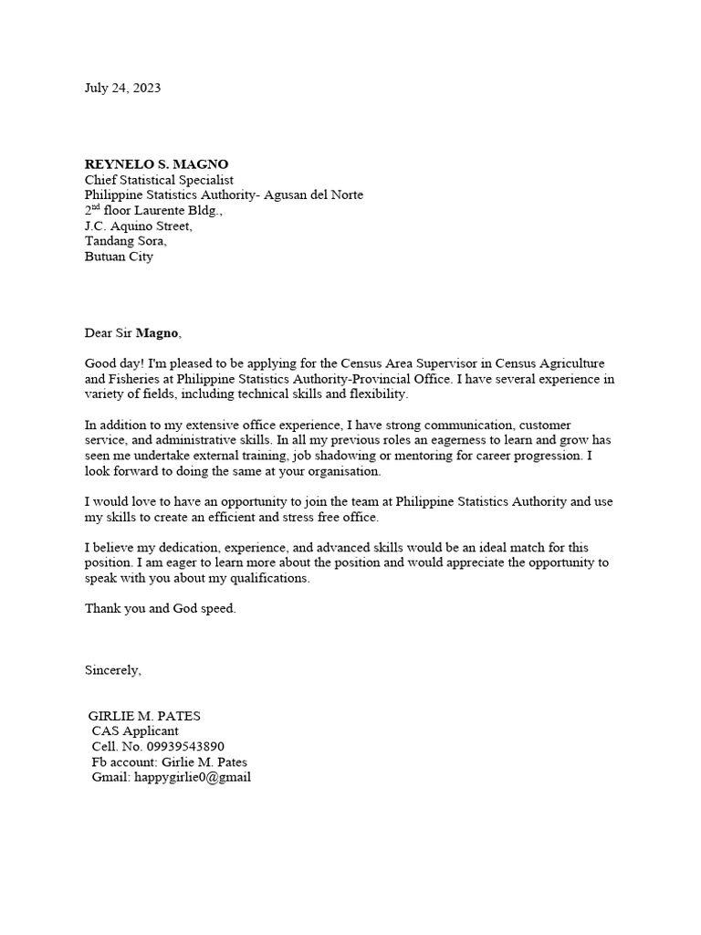 Application Letter CAS 2023 | PDF