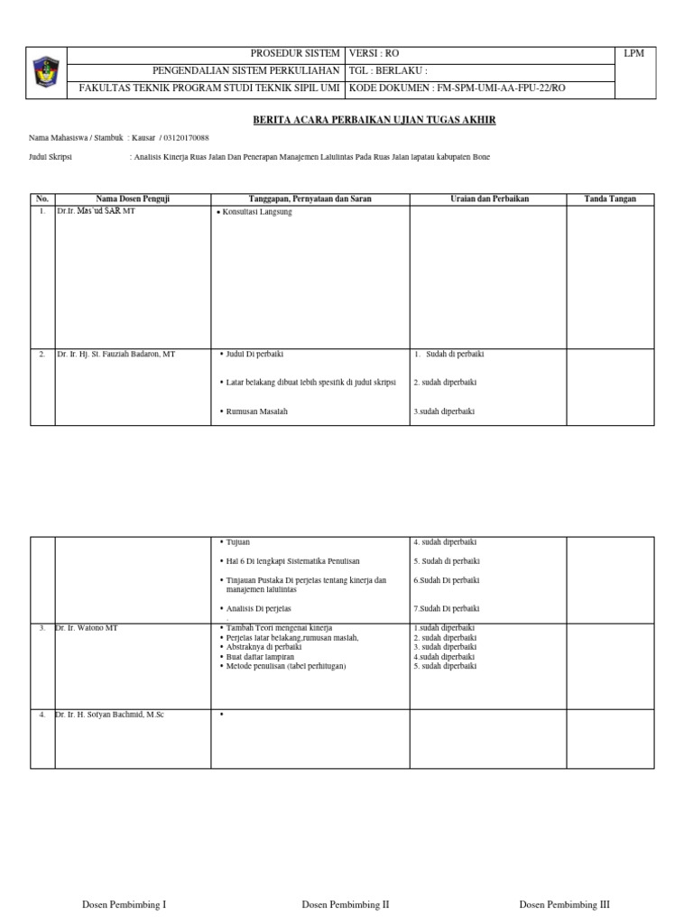 Berita Acara Perbaikan Hasil Kausar | PDF