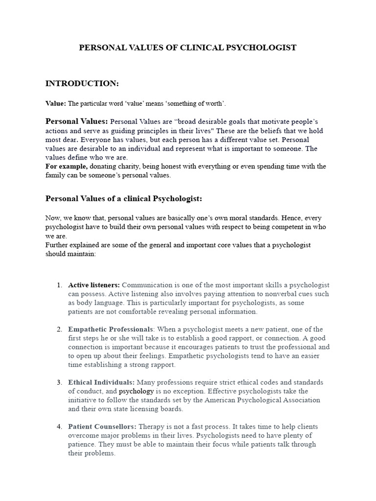 Core Values of Clinical Psychologists | PDF | Psychologist | Empathy