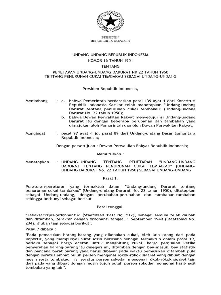 UU Nomor 16 Tahun 1951 | PDF