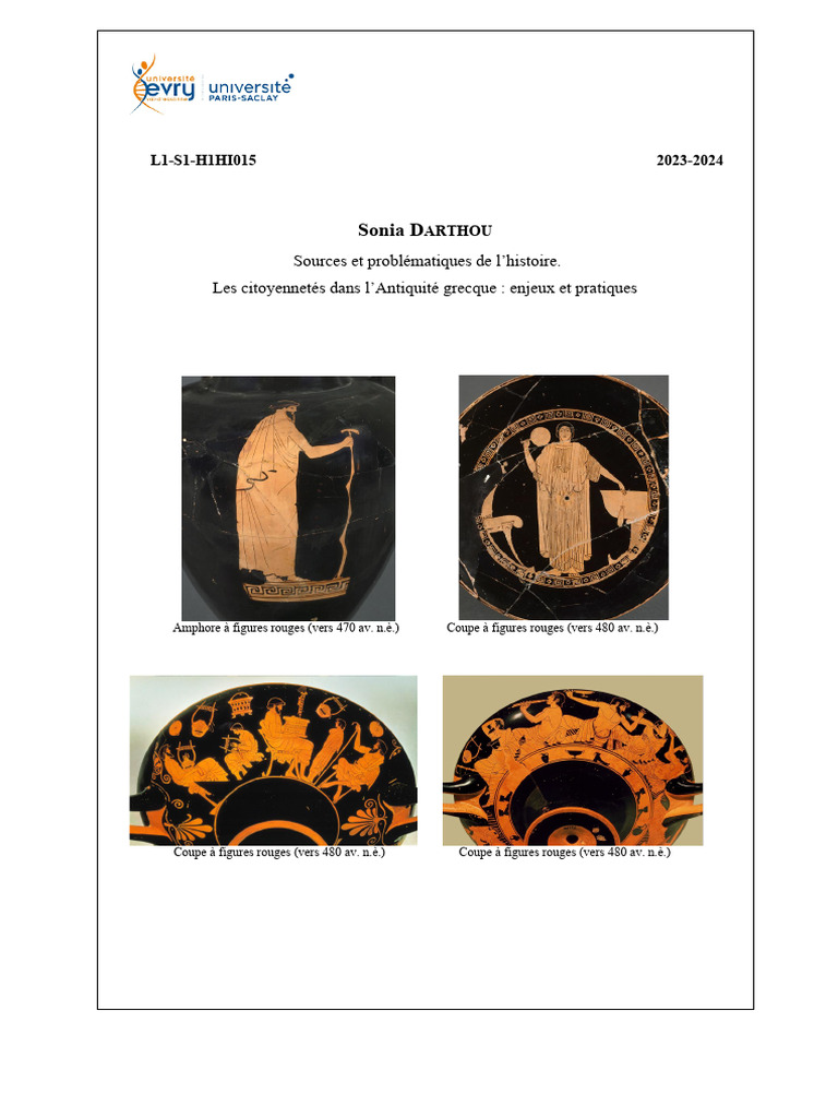 S. Darthou L1S1 Fascicule CM Histoire Ancienne 2023-2024 | PDF | Sparte | Grèce ancienne