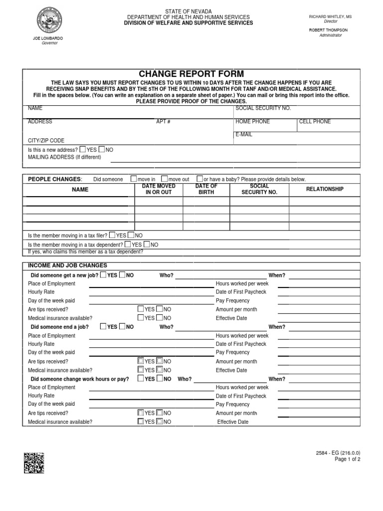 2584-EG_Change Report Form | PDF | Welfare | Insurance
