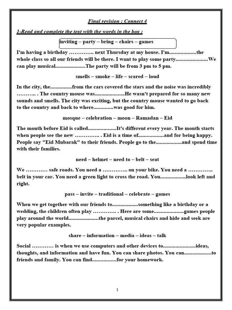 Final Revision: Connect 4 Activities | PDF | Home & Garden | Art