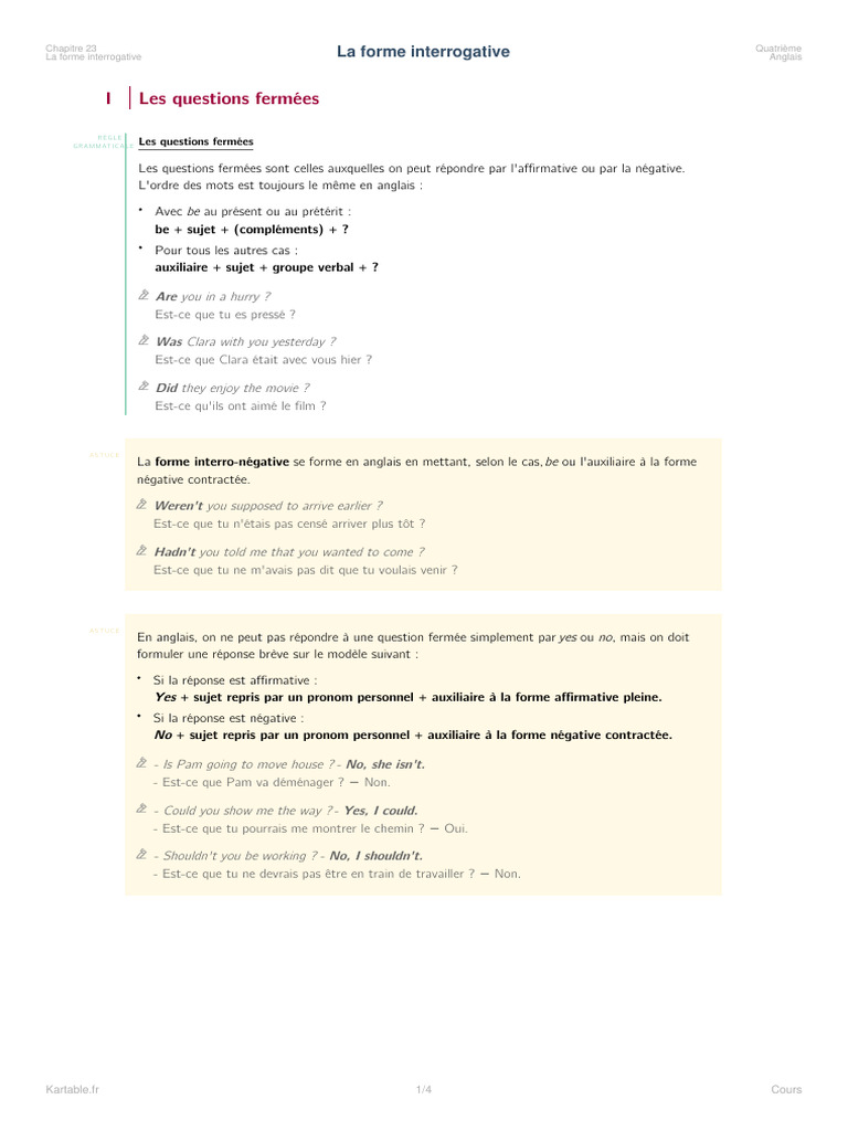 Questions en anglais : Formes et règles | PDF | Question | Sujet ...