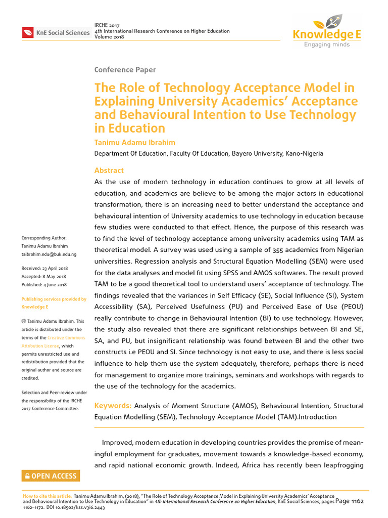 The Role of Technology Acceptance Model in Explaining University ...