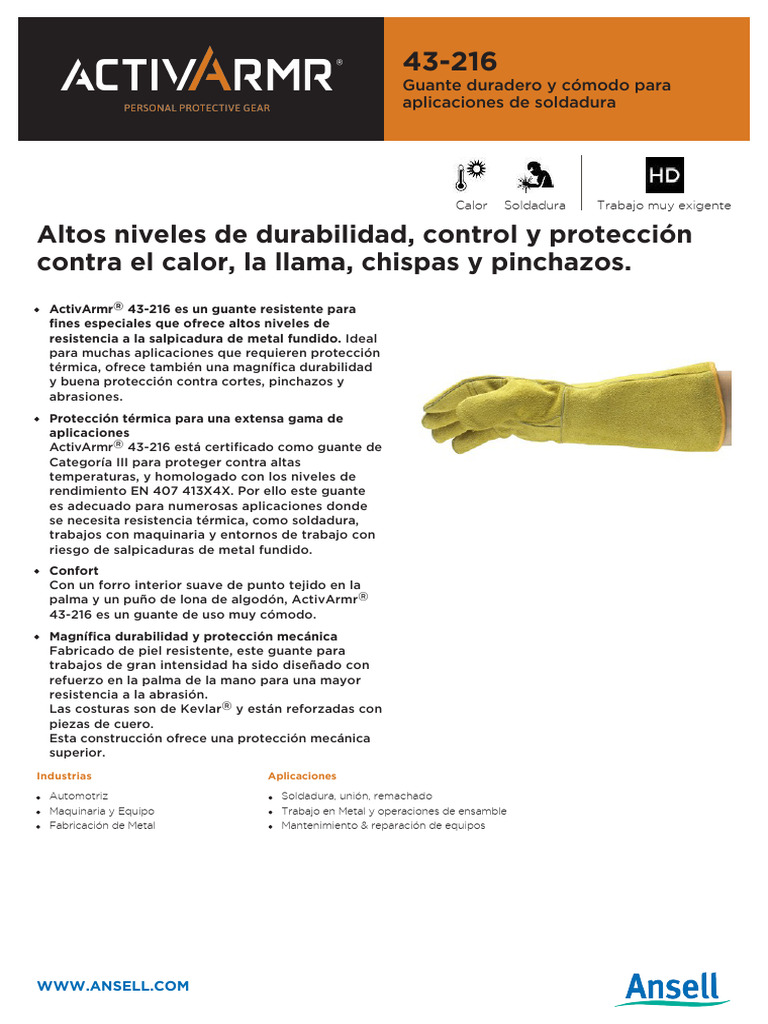 P Activarmr-43-216 PDS MX Es | PDF | Guante | Soldadura