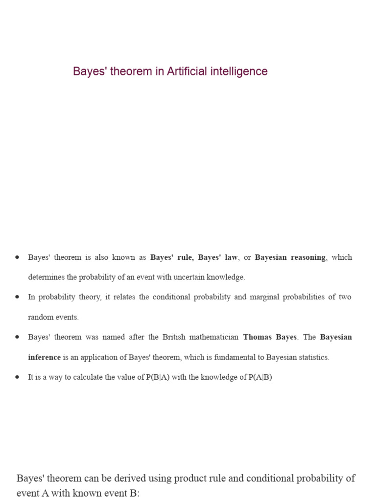 Bayes' Theorem in Artificial Intelligence | PDF | Bayesian Network | Mathematical And ...