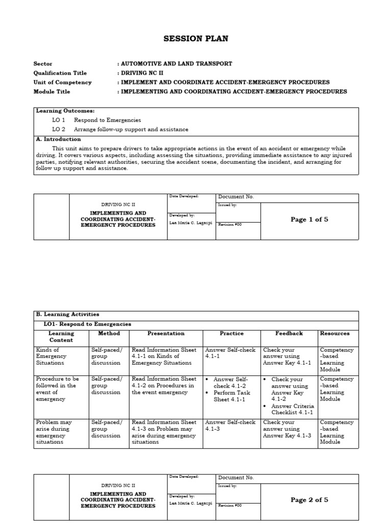 MY SESSION PLAN | PDF | Learning | Emergency