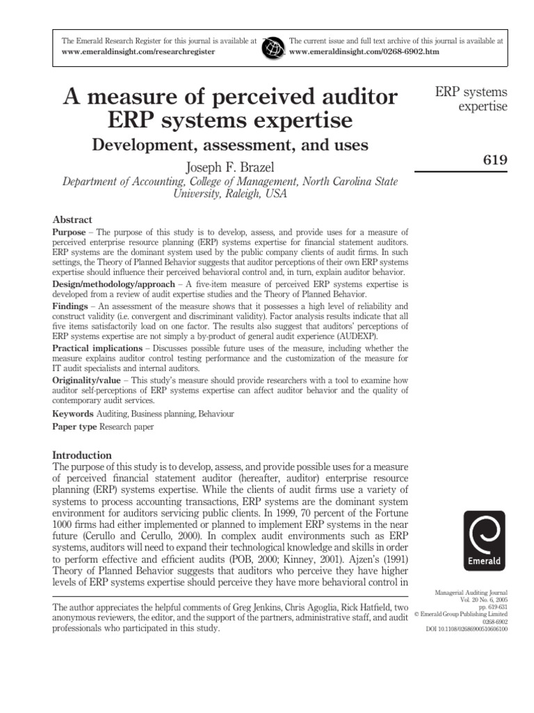 A Measure of Perceived Auditor ERP Systems Expertise: Development ...