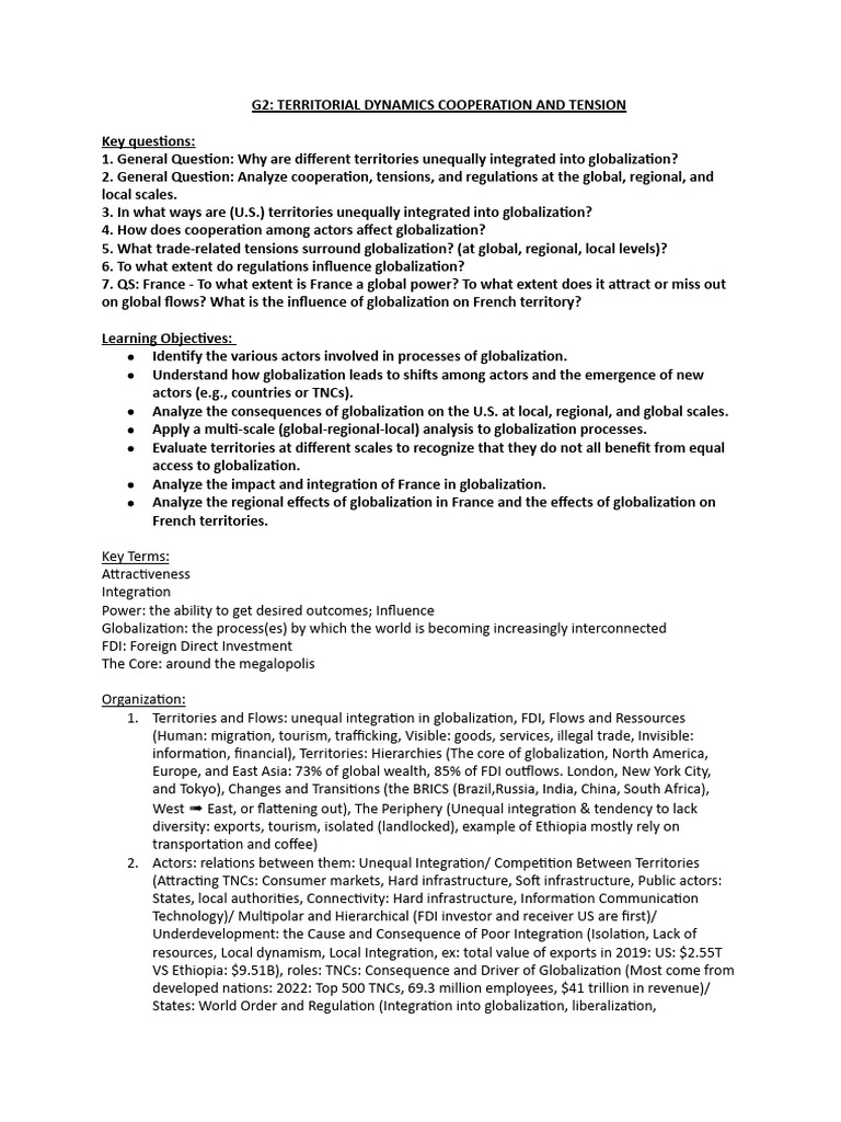 G2-Territorial Dynamics, Cooperation and Tension | PDF | Globalization ...