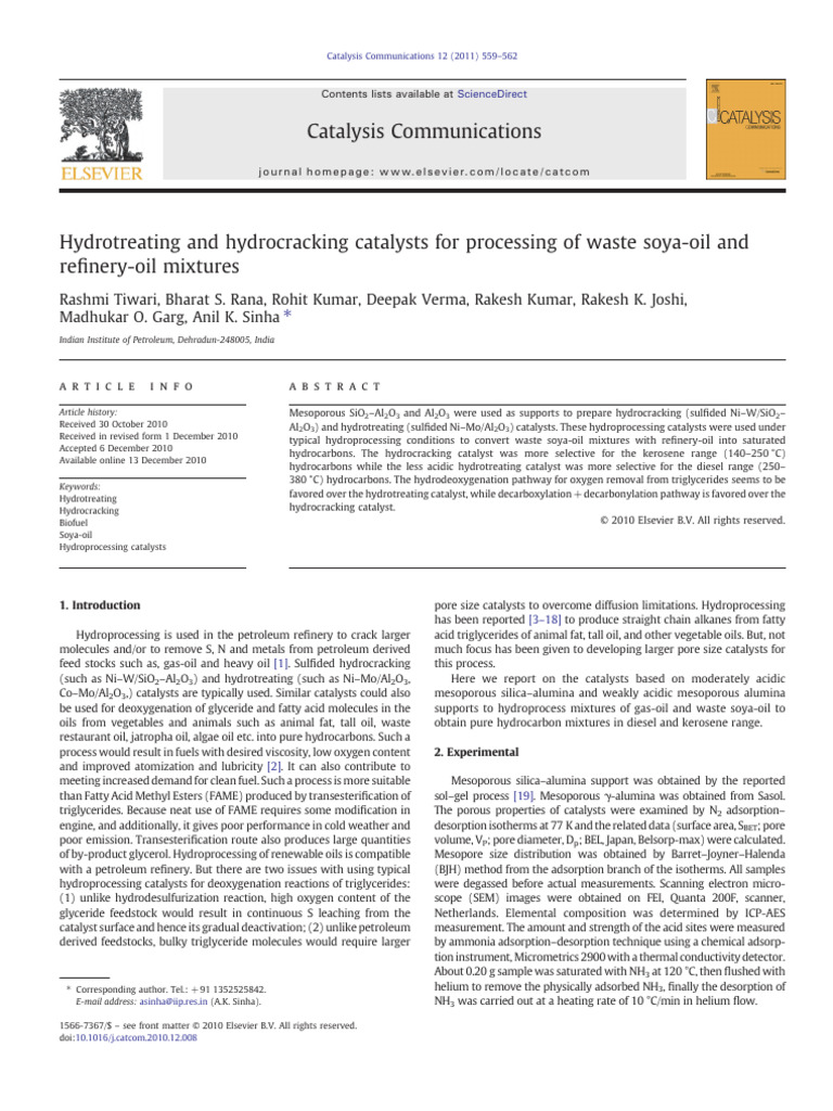 Hydrotreating and Hydrocracking Catalyst | PDF | Cracking (Chemistry) | Adsorption