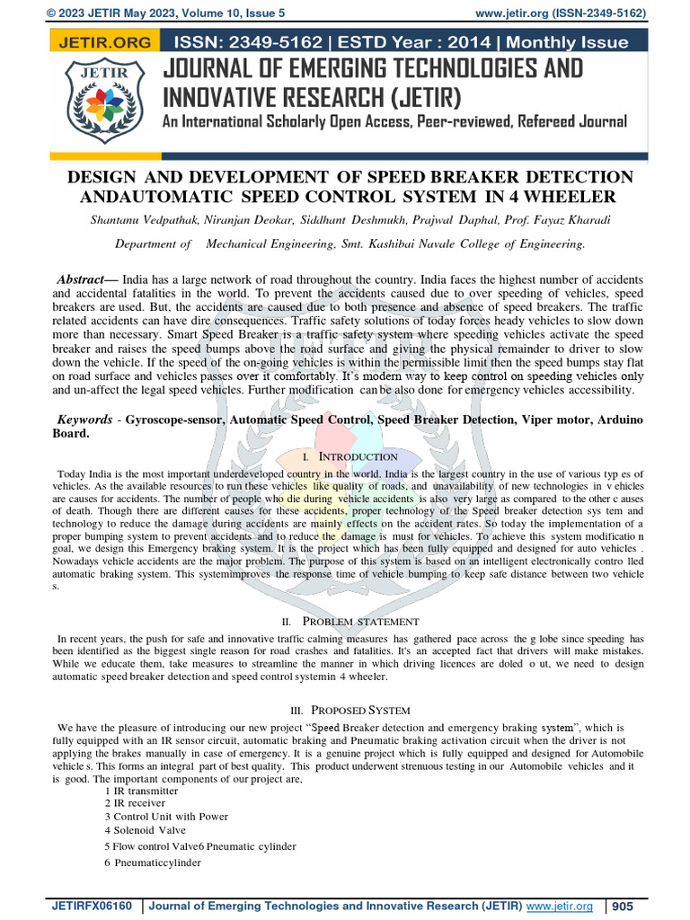 Automatic Speed Breaker Detection | PDF | Brake | Traffic Collision