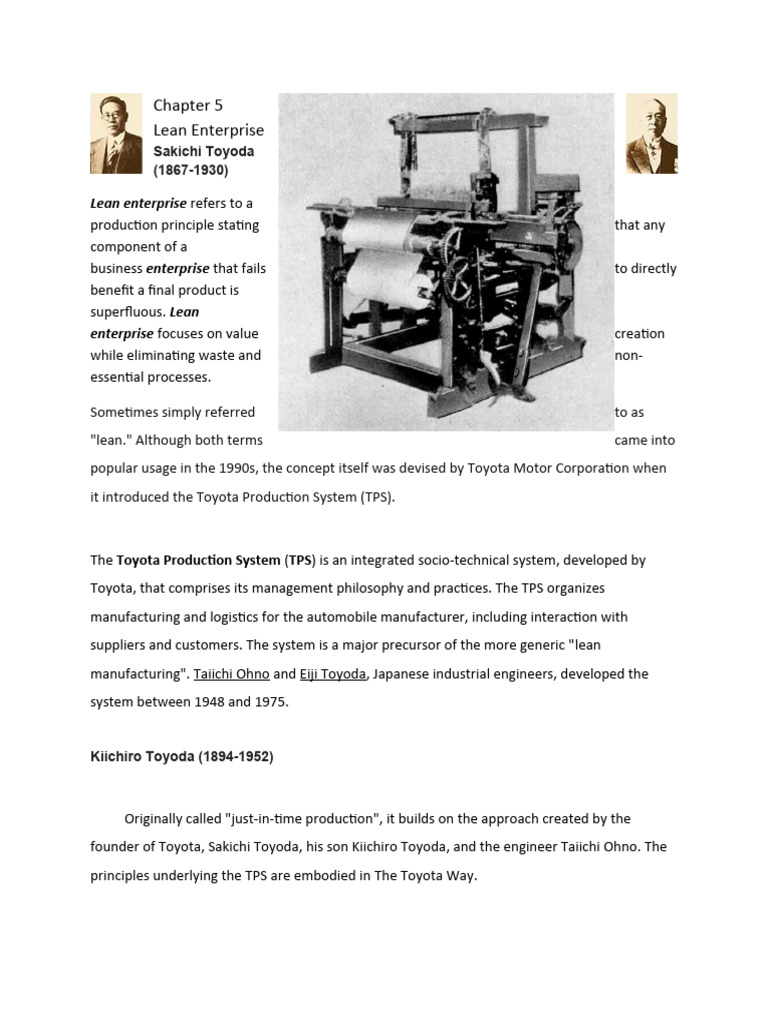 Chapter 5 Lean Enterprise Sakichi Toyoda | PDF | Lean Manufacturing | Inventory