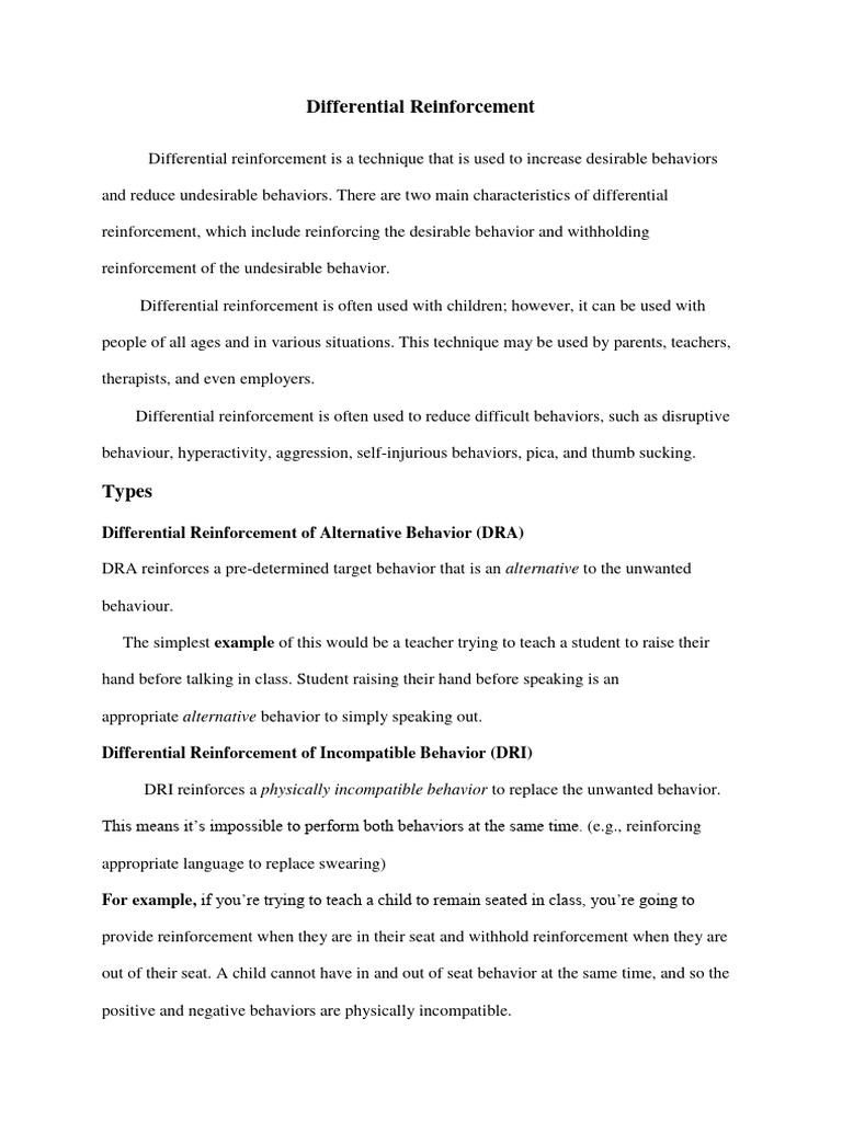 Differential Reinforcement - Final | PDF | Reinforcement | Psychology